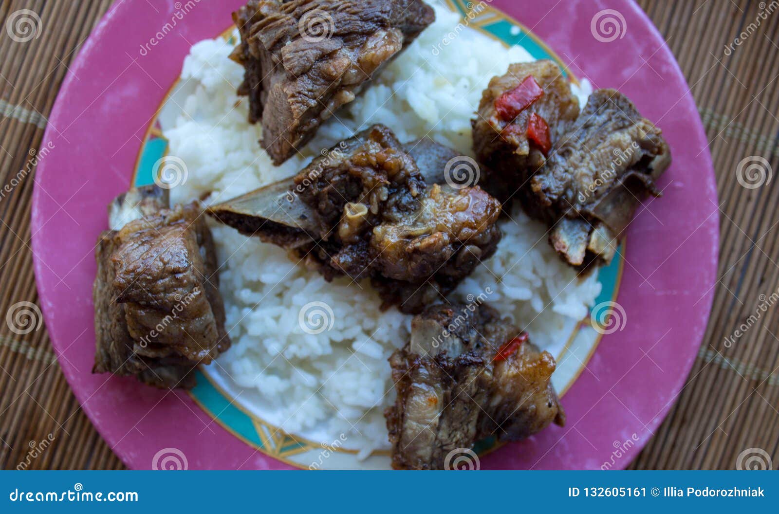 A Rice with Pork Ribs on a Plate Stock Image - Image of cooked, cuisine ...