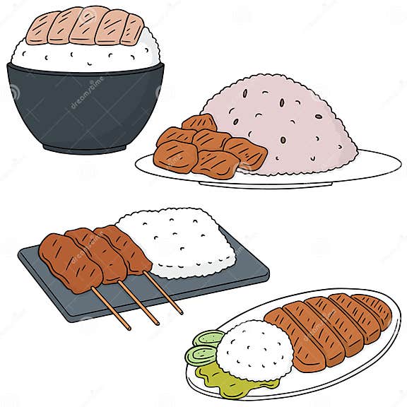 Rice with pork stock vector. Illustration of ingredient - 75337053