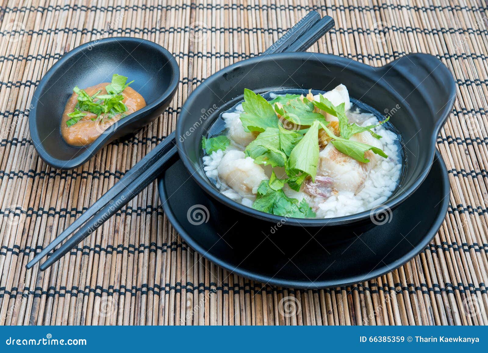 Rice porridge with fish stock image. Image of onion, vegetable - 66385359