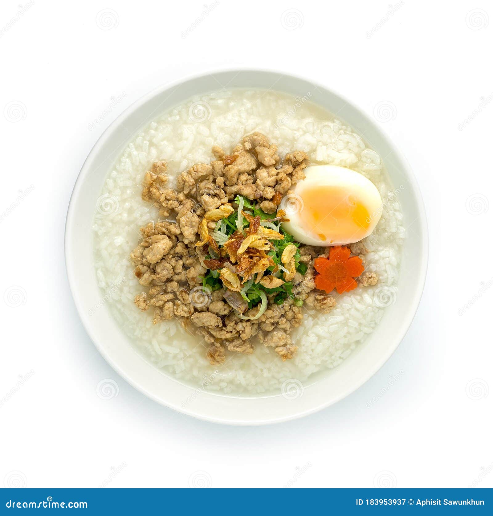 Rice Porridge with Minced Pork Served Boiled Egg Stock Image - Image of ...