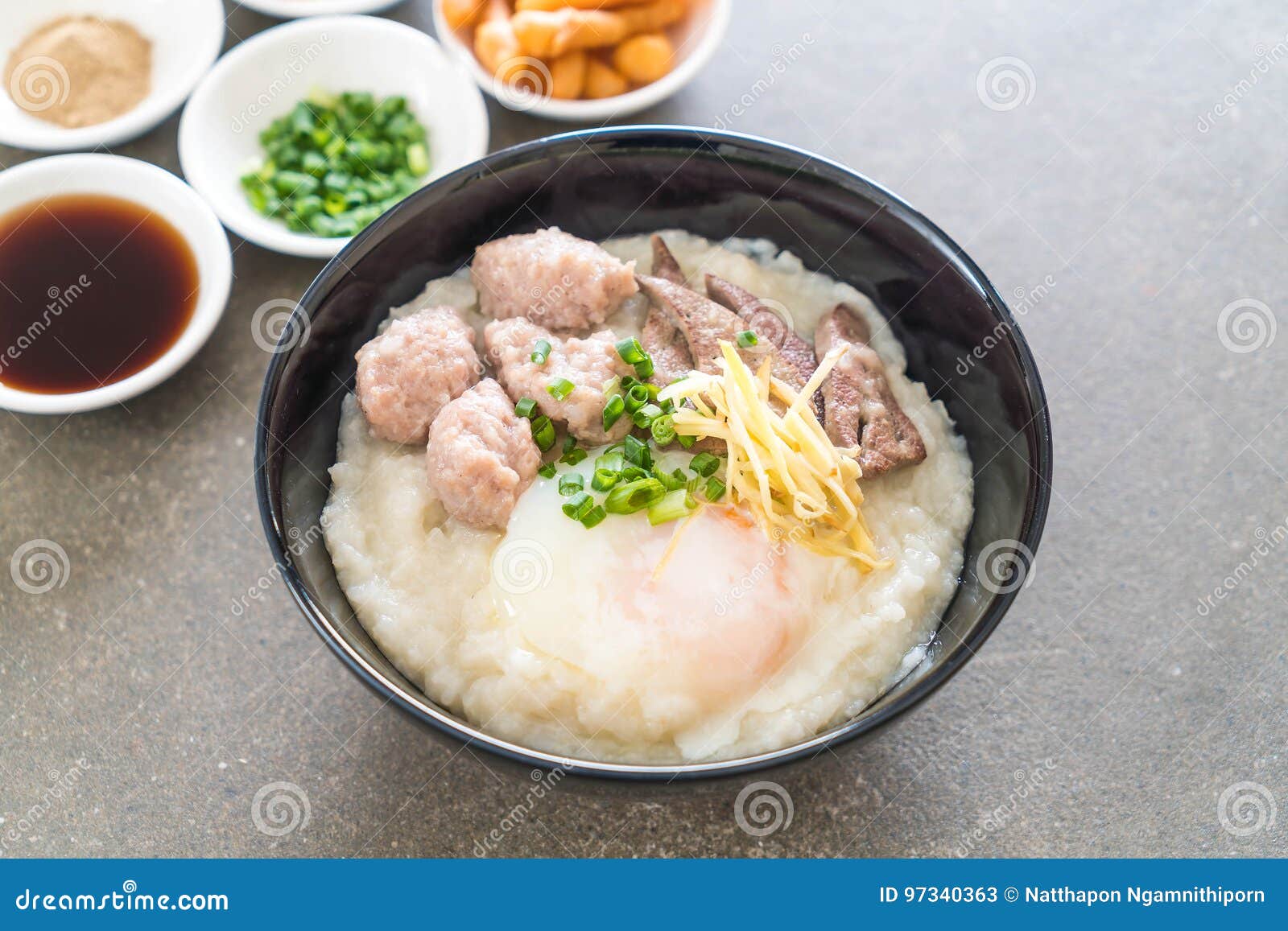 Rice Porridge with Pork and Egg Stock Image - Image of cuisine ...