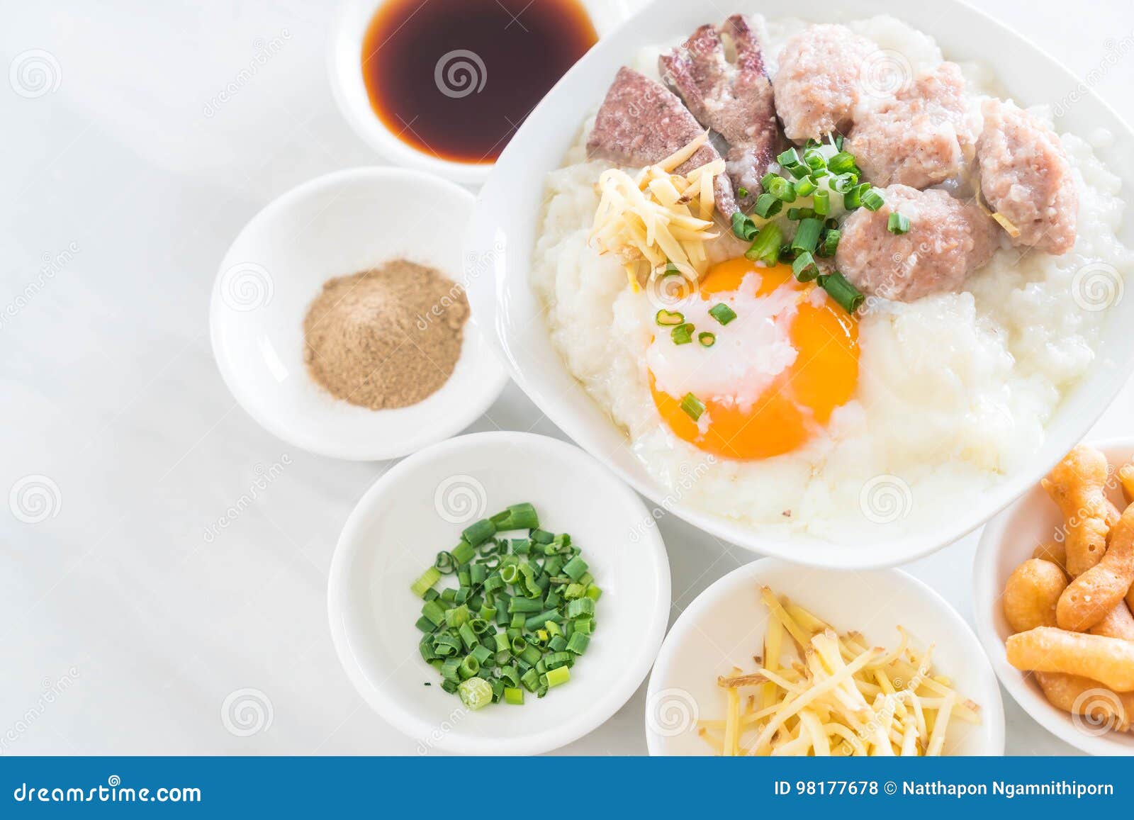 Rice Porridge with Pork and Egg Stock Photo - Image of healthy, boiled ...