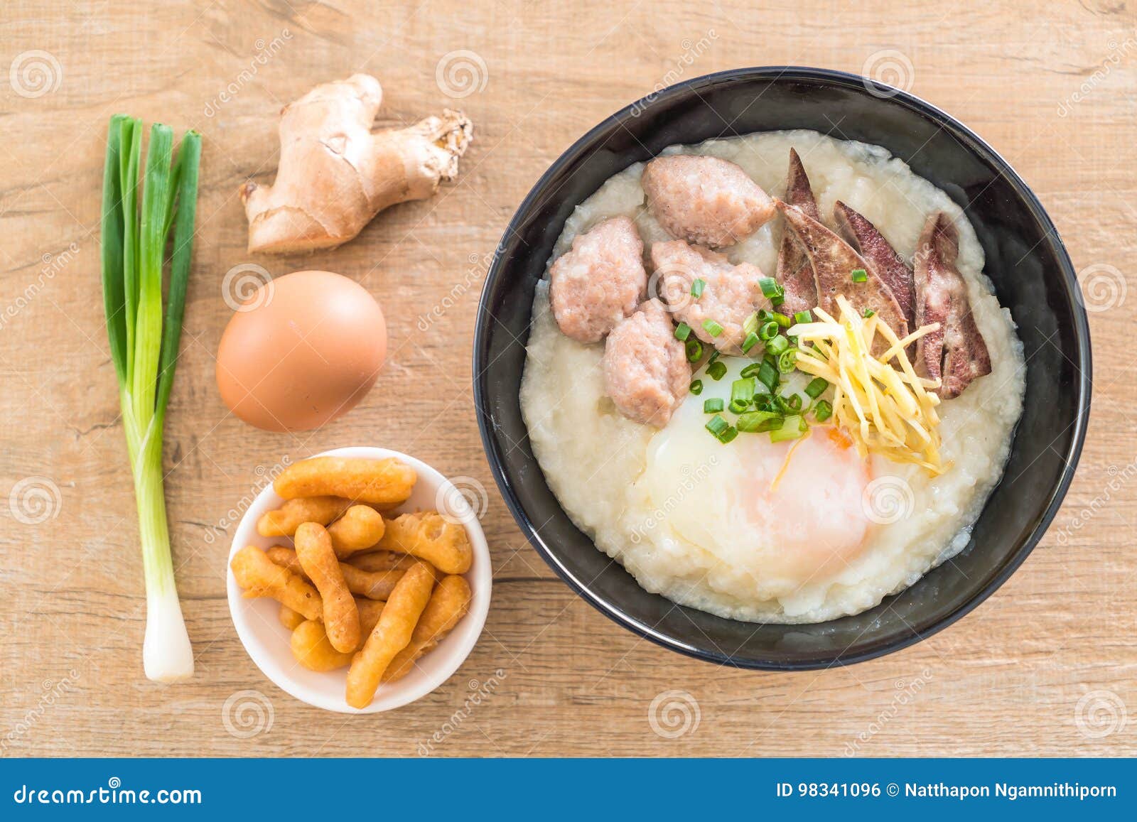 Rice Porridge with Pork and Egg Stock Photo - Image of congee, healthy ...