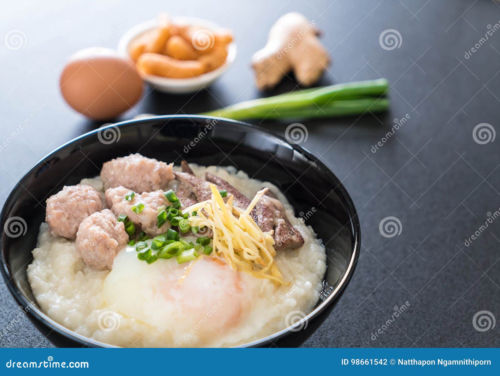 Rice Porridge with Pork and Egg Stock Photo - Image of lunch, meal ...