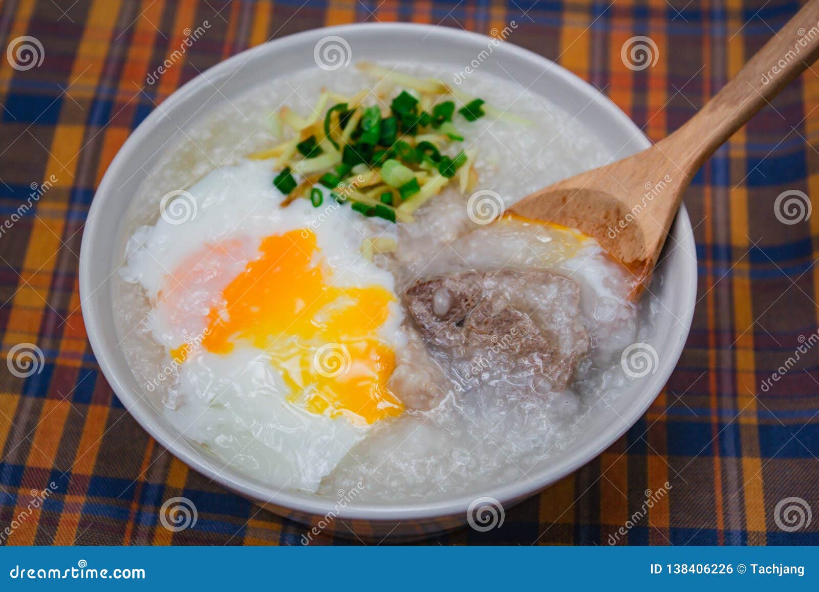 Rice Porridge with Soft Boiled Egg, Ginger and Chopped Spring Onion ...