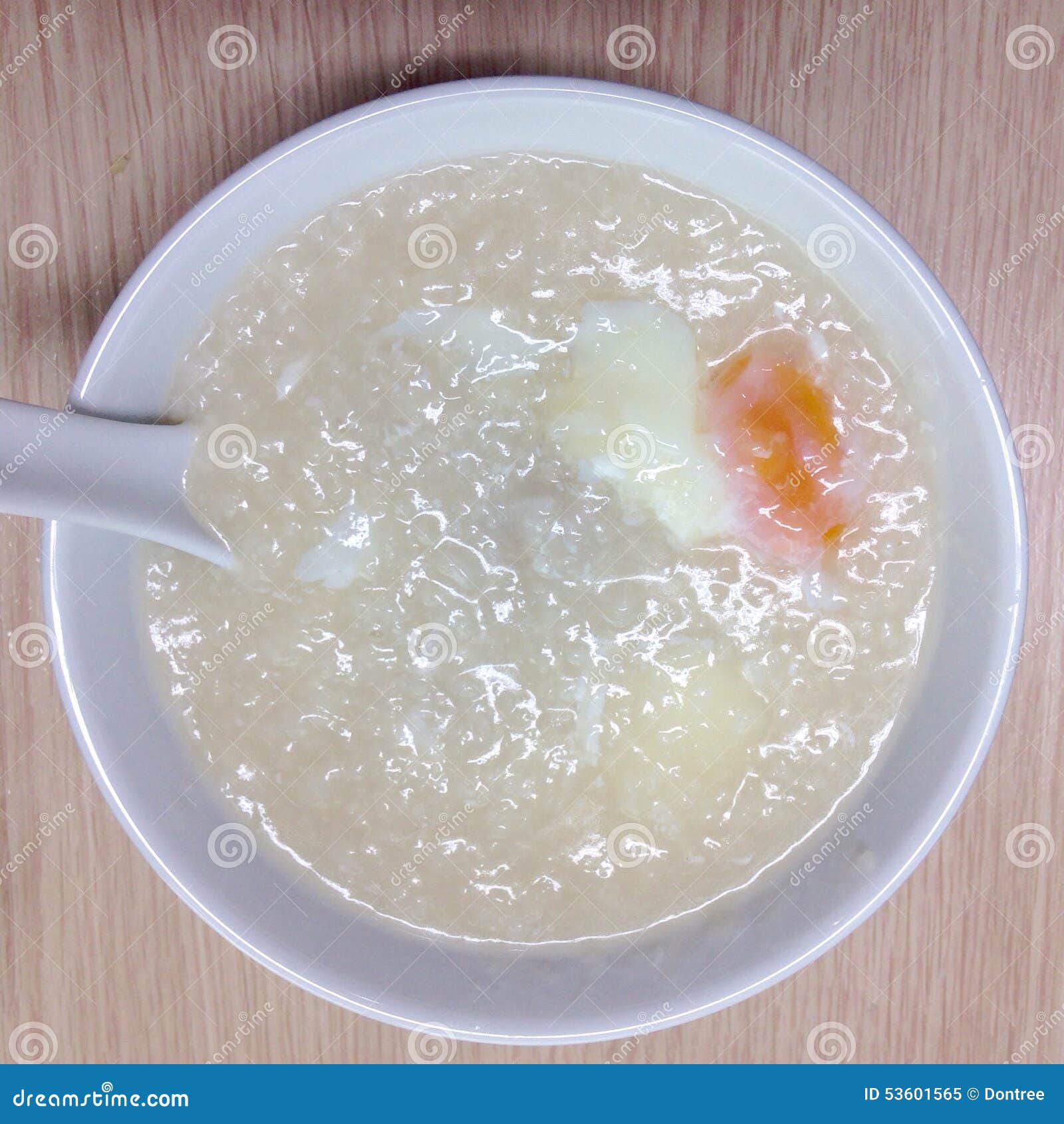 Rice Porridge in White Bowl Stock Image - Image of spoon, pork: 53601565