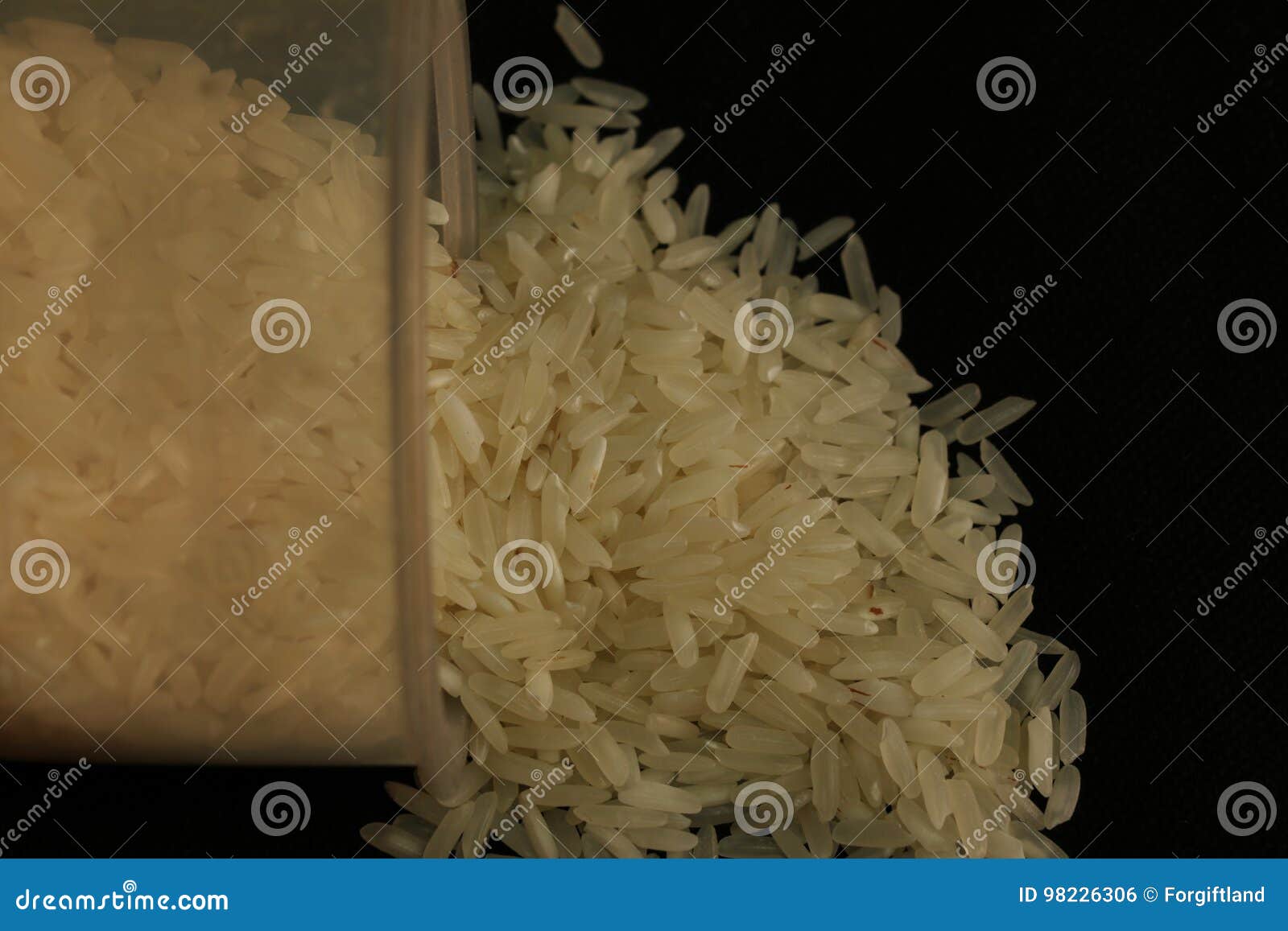 Rice Pouring from Bowl on Black Background Stock Photo - Image of white ...
