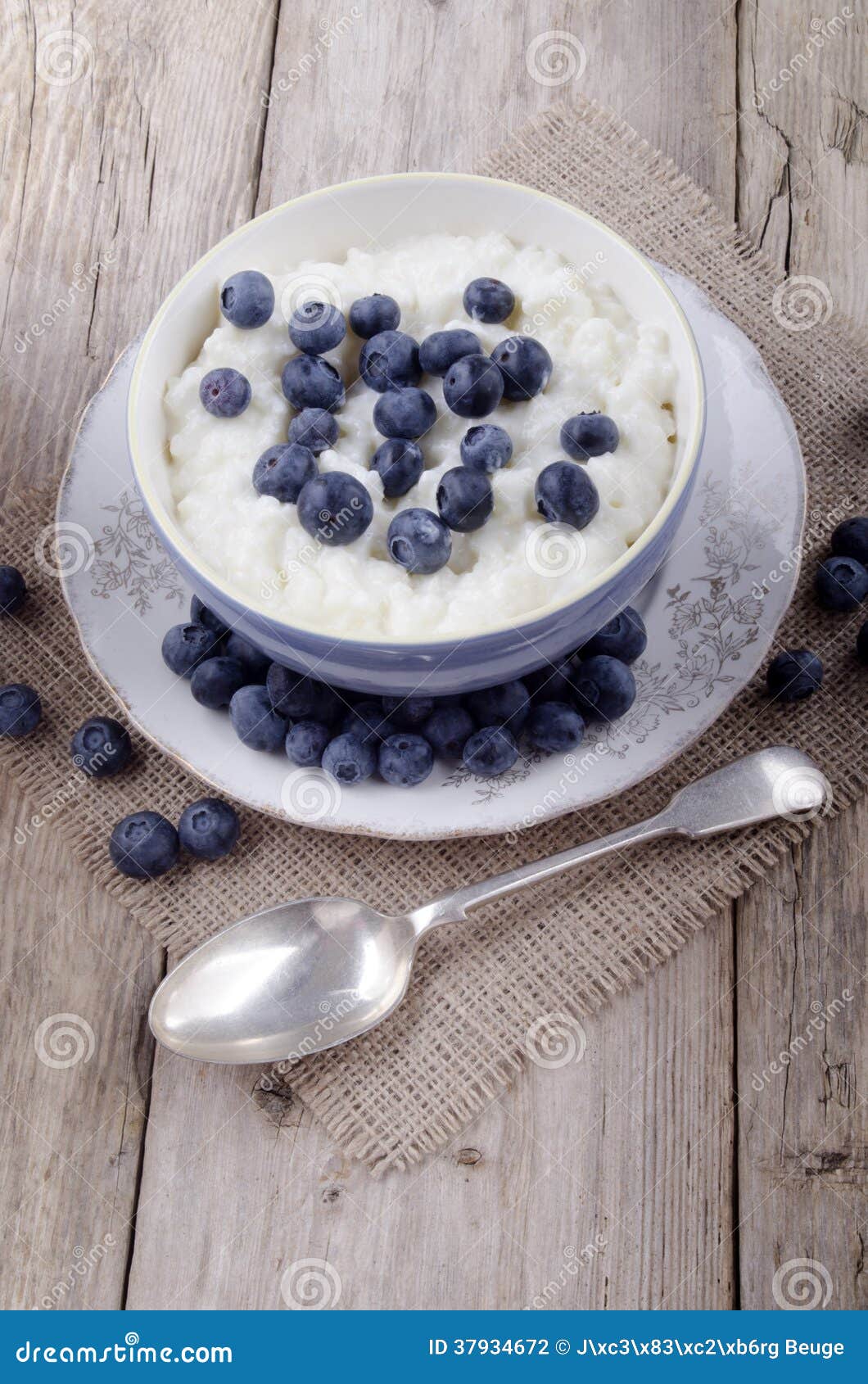 Rice Pudding and Blueberries in a Bowl Stock Photo - Image of healthy ...