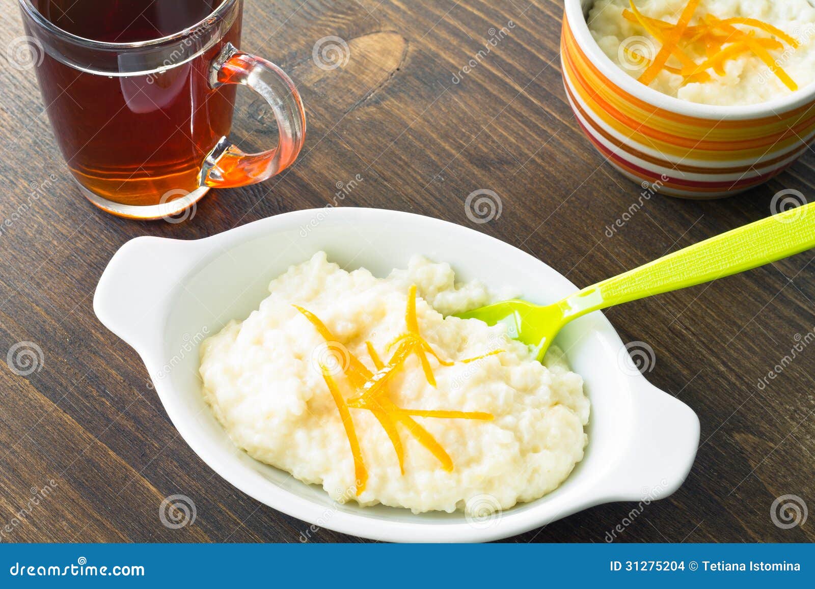 Rice Pudding Dessert Topped with Orange Peel Stock Photo - Image of ...