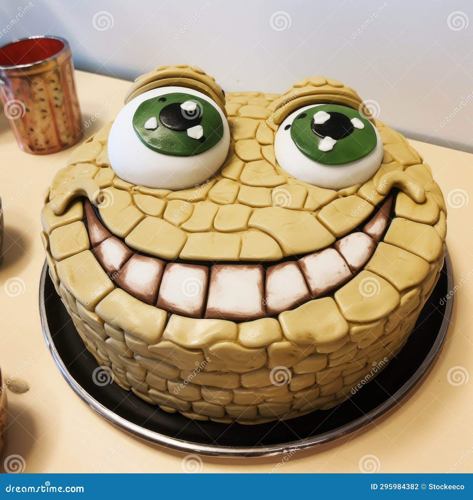 Rice Pudding Face Cake: A Joyful And Expressive Lizard Cake Stock ...