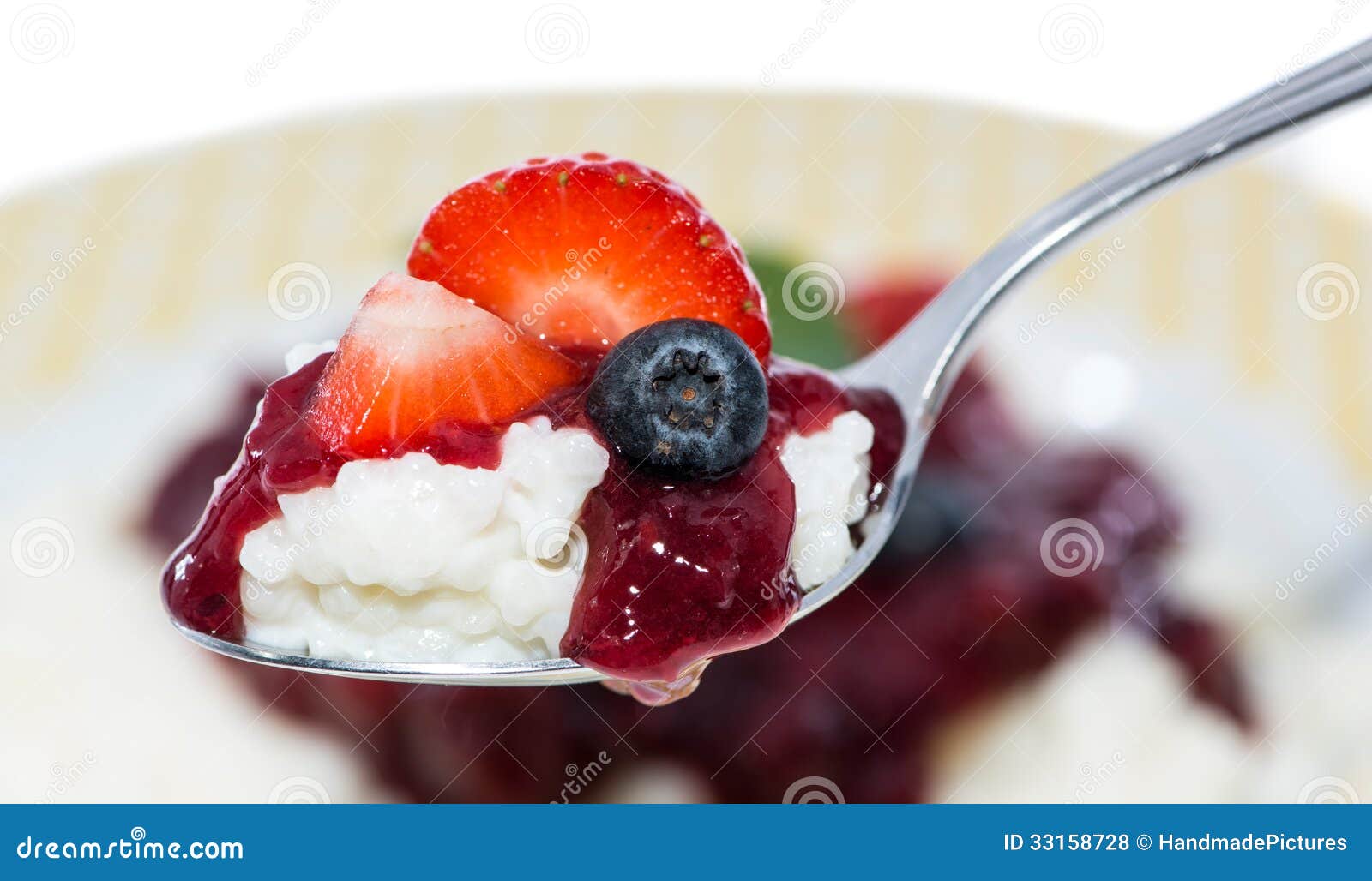 Rice Pudding with Fruits on a Spoon Stock Photo - Image of blueberries ...