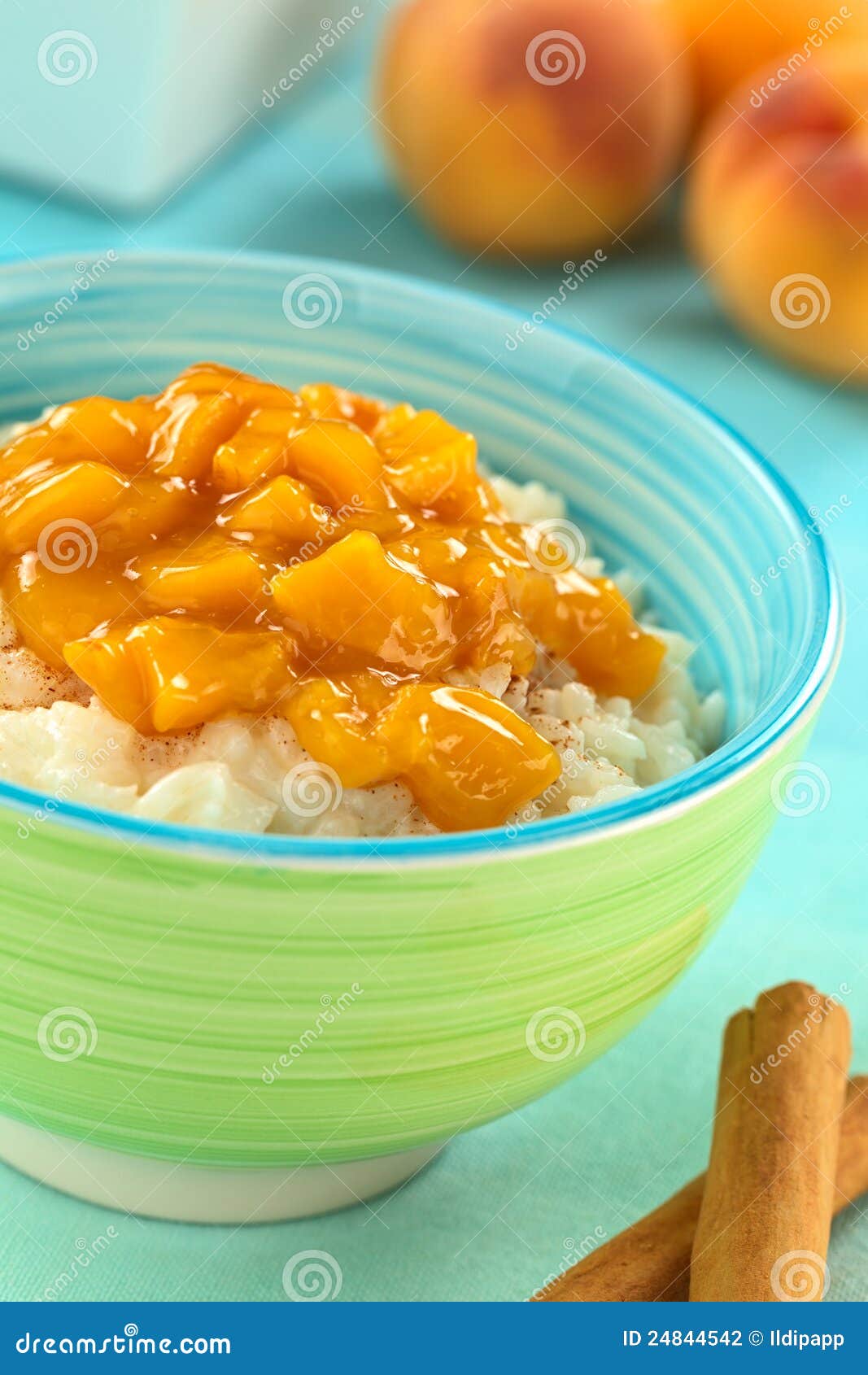 Rice Pudding with Peach Compote Stock Photo - Image of spice, dish ...