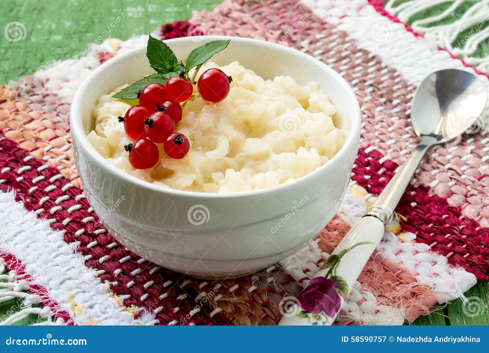 Rice Pudding with Red Currants on a Breakfast Stock Image - Image of ...