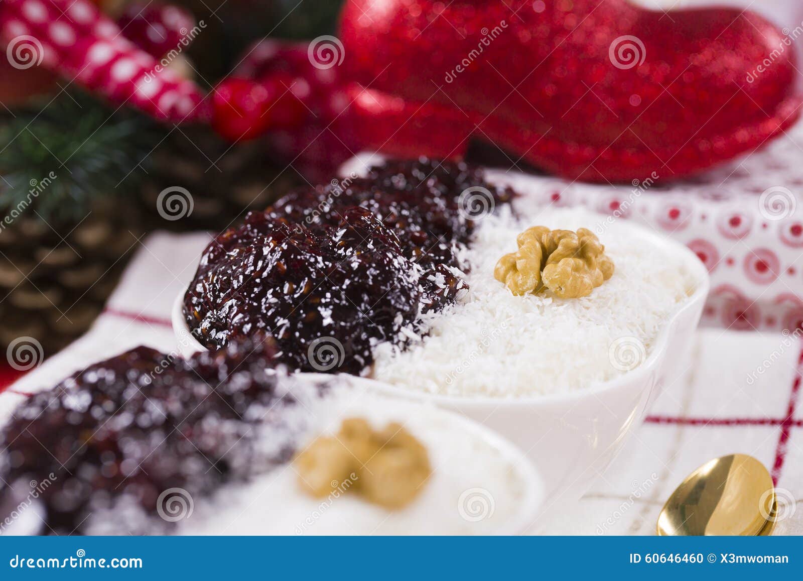 Rice Pudding and Strawberry Jam with Nuts Stock Photo - Image of year ...