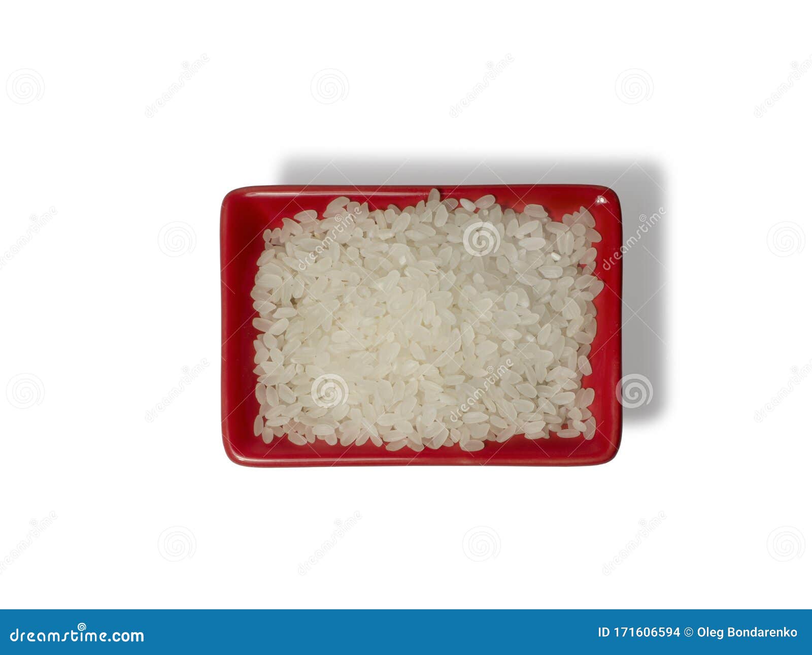 Rice in a Red Rectangular Saucer Isolated on White Background. the View ...