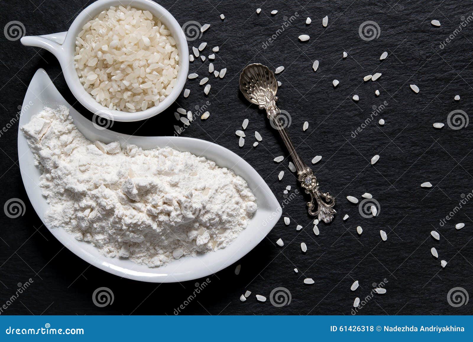 Rice and Rice Flour on the Surface of the Shale Stock Photo - Image of ...