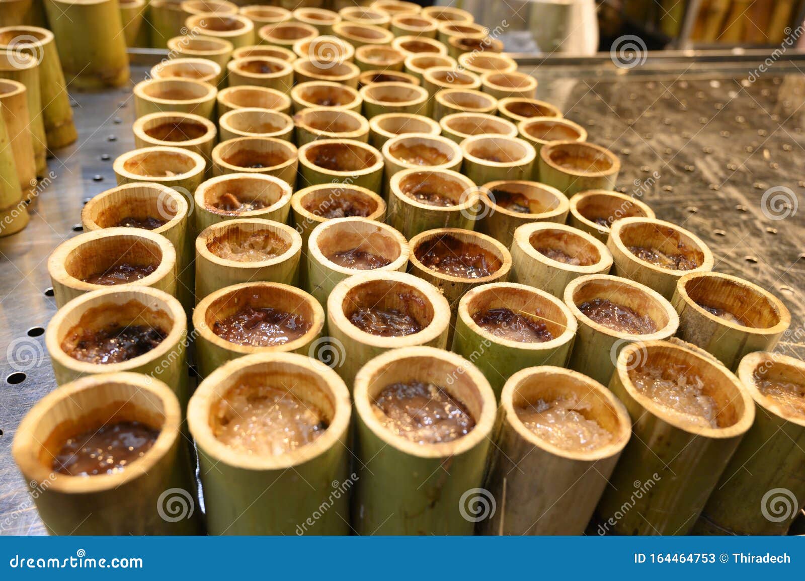 Rice roasted in bamboo stock image. Image of dessert - 164464753