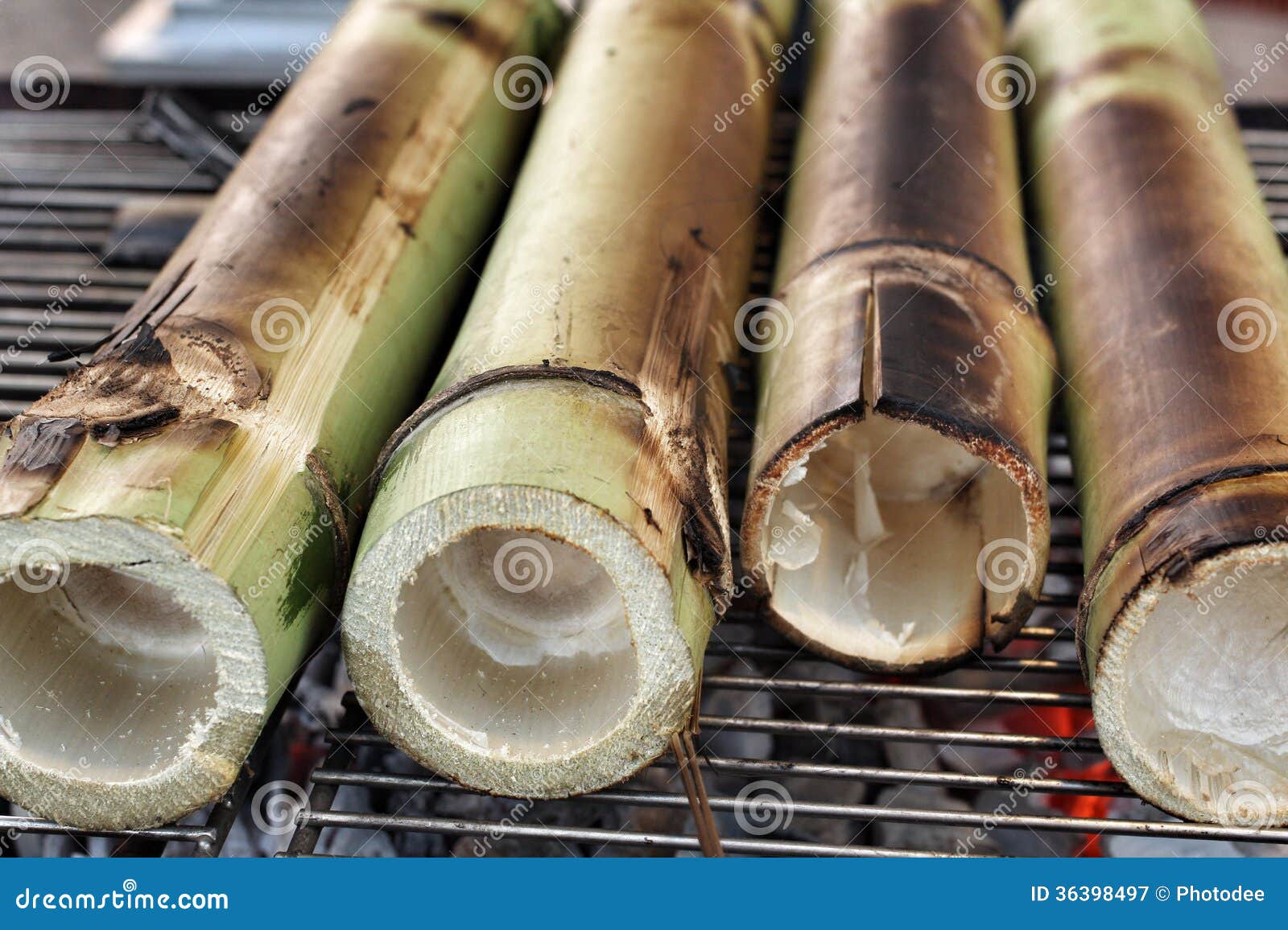 Rice roasted in bamboo stock image. Image of rice, culture - 36398497