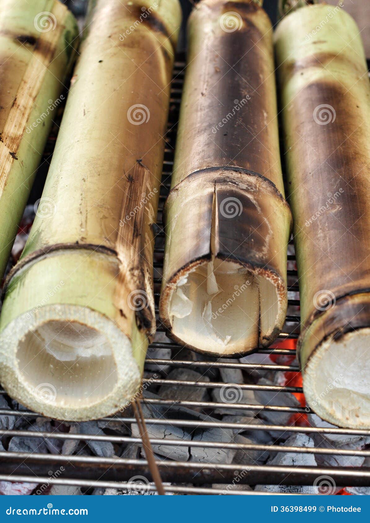 Rice roasted in bamboo stock image. Image of style, taste - 36398499