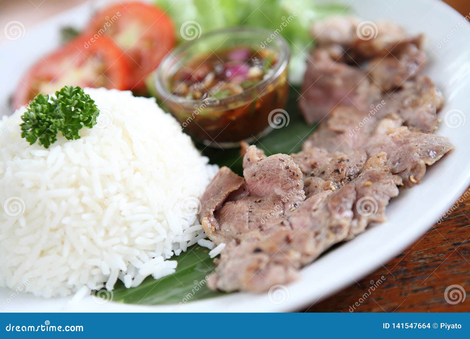 Rice with roasted pork stock photo. Image of kitchen - 141547664