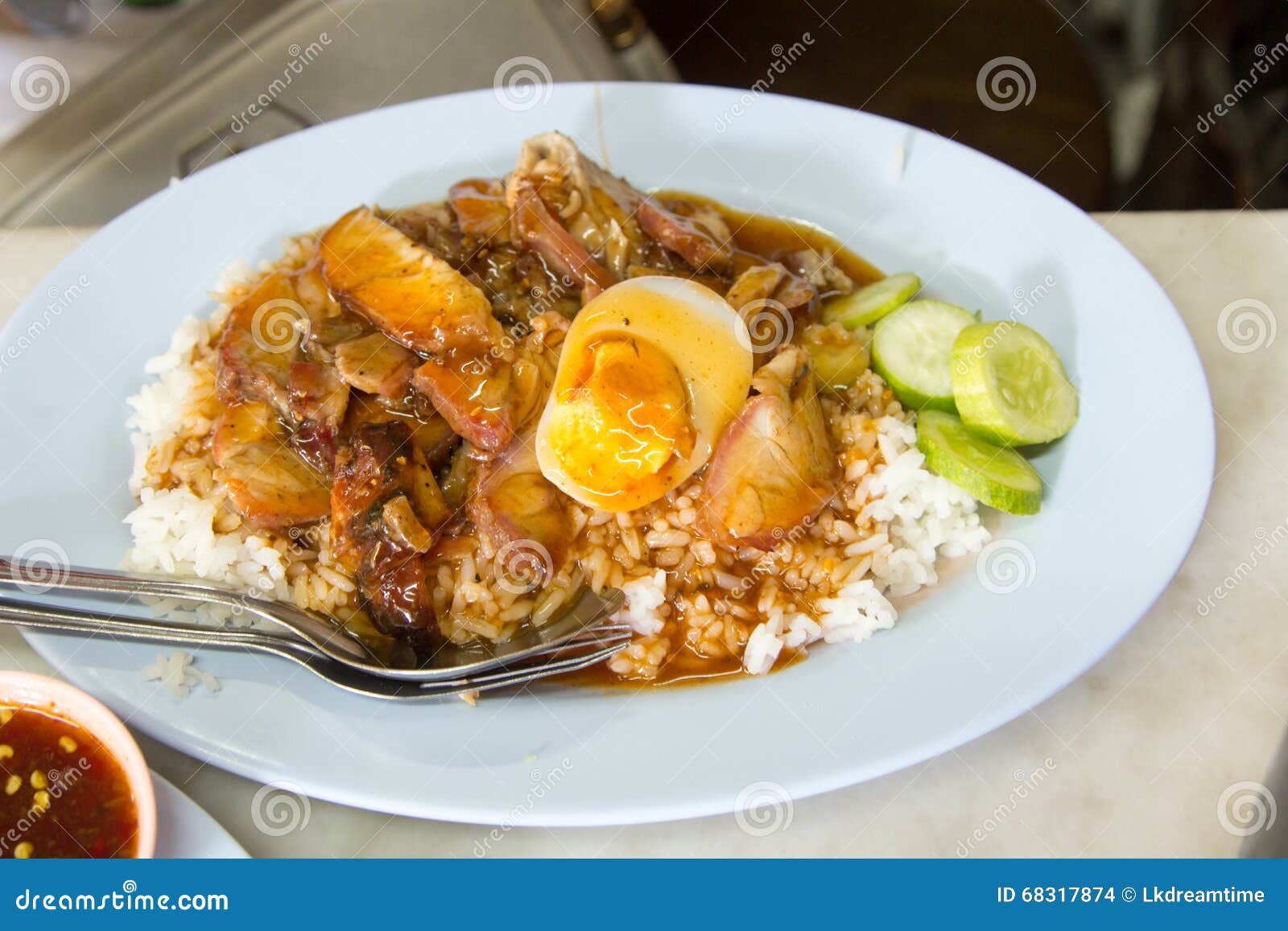 Rice with roasted pork. stock photo. Image of roast, restaurant - 68317874