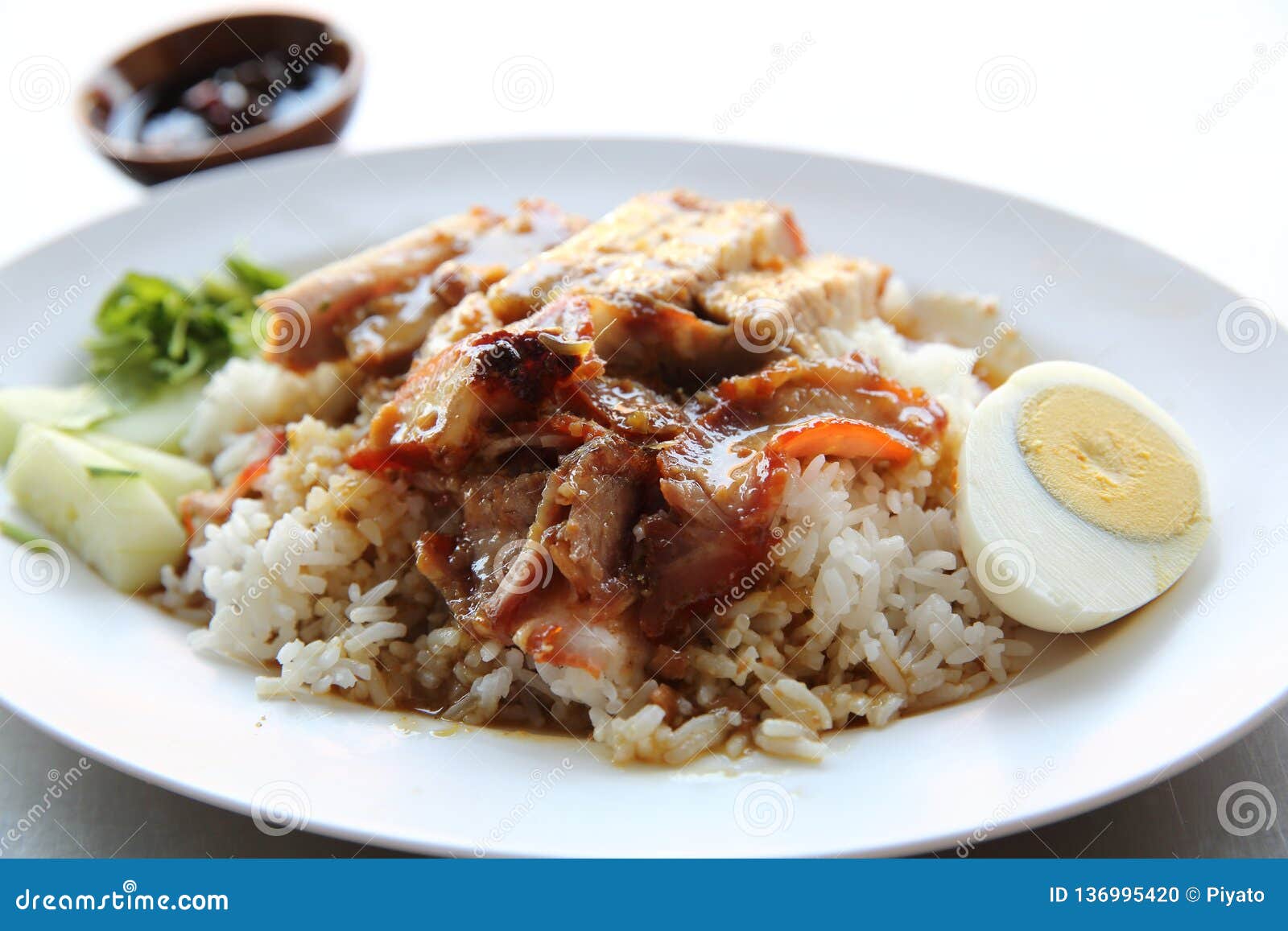 Rice roasted red pork stock photo. Image of asia, healthy - 136995420