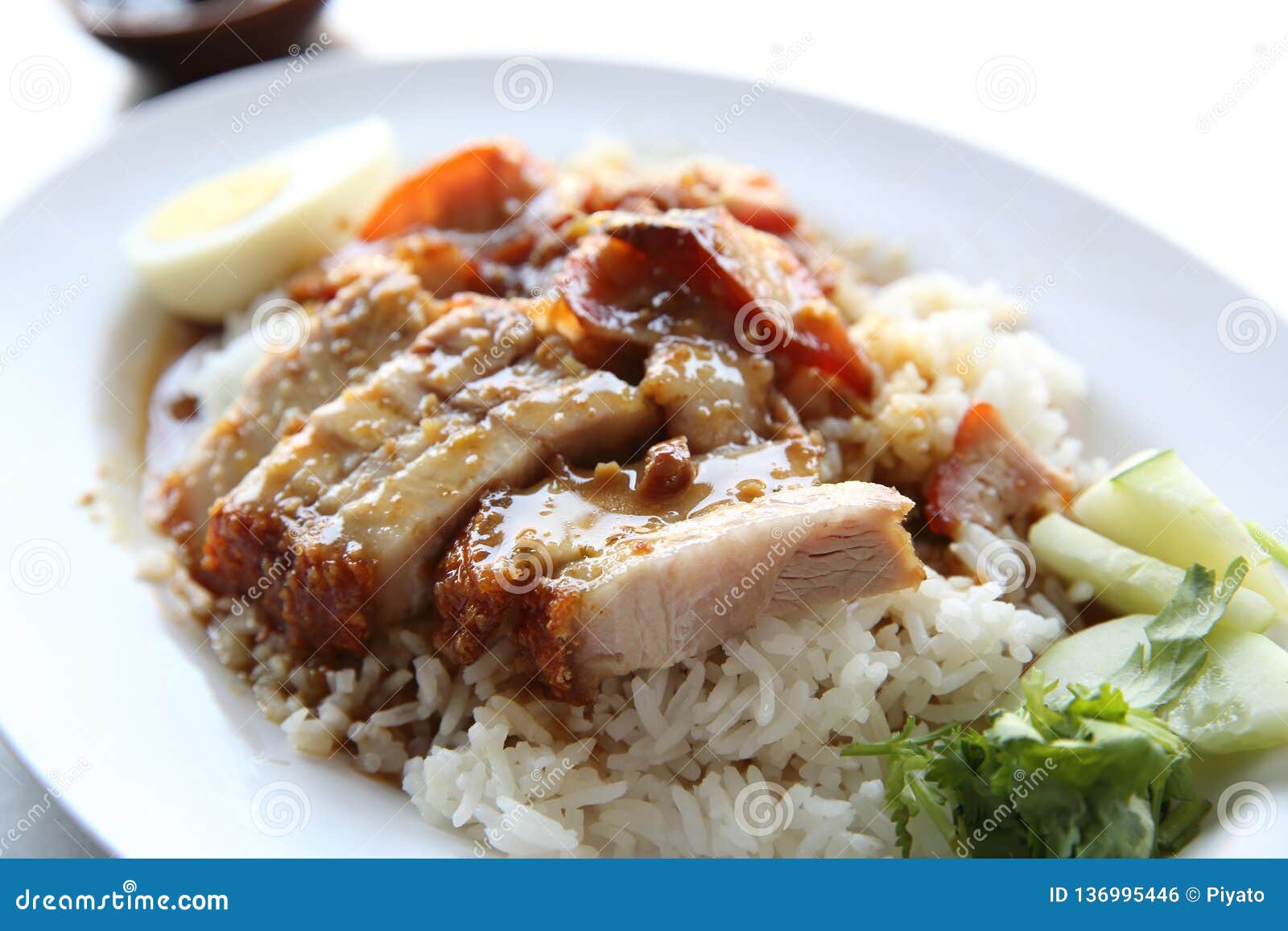 Rice roasted red pork stock photo. Image of onion, lunch - 136995446