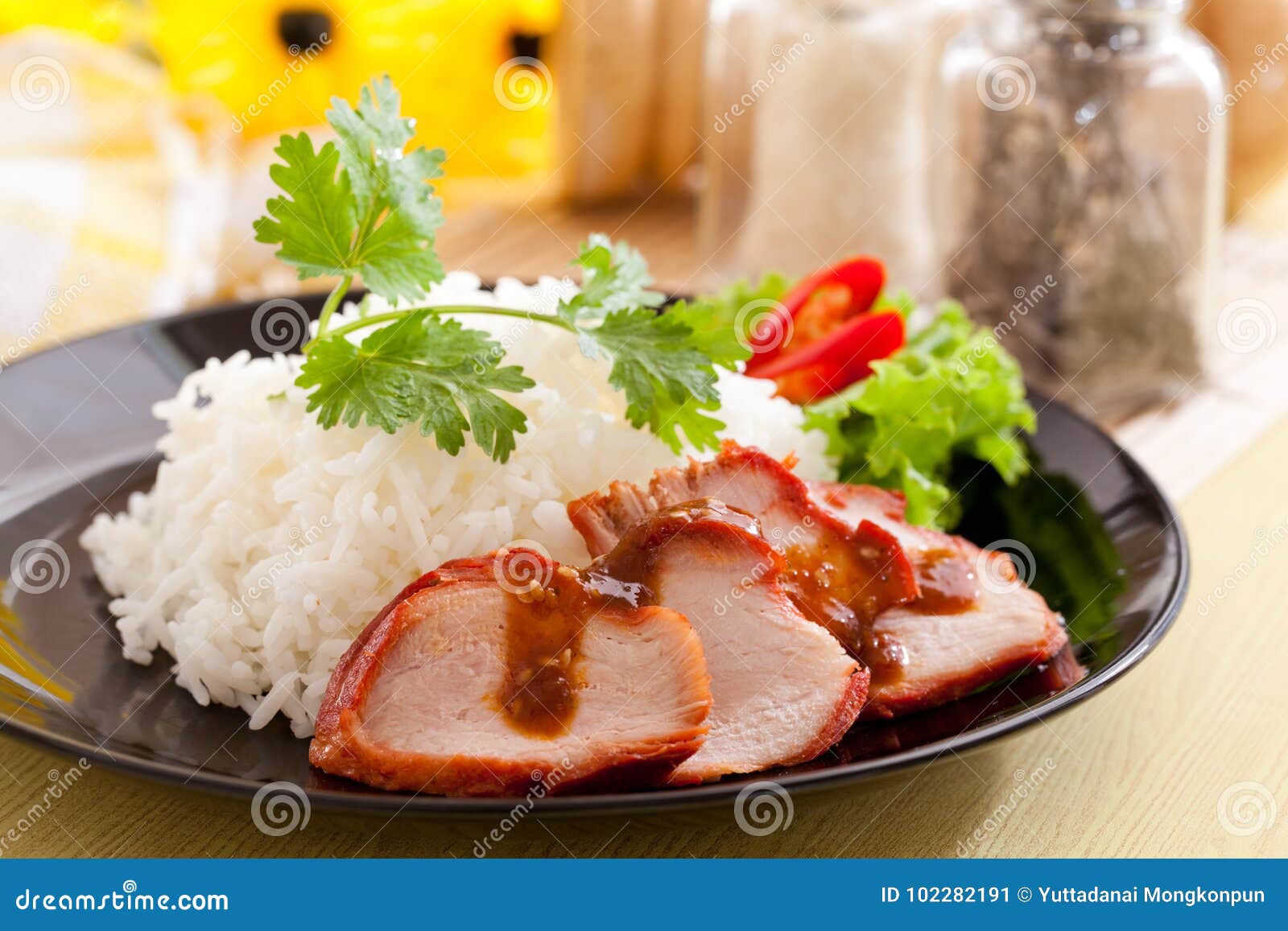 Khao Moo Daeng stock image. Image of food, tradition - 102282191