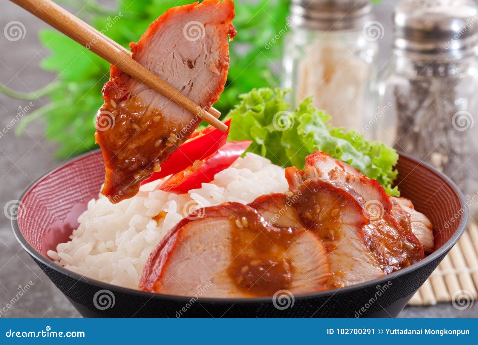 Khao Moo Daeng stock image. Image of restaurant, nutrition - 102700291