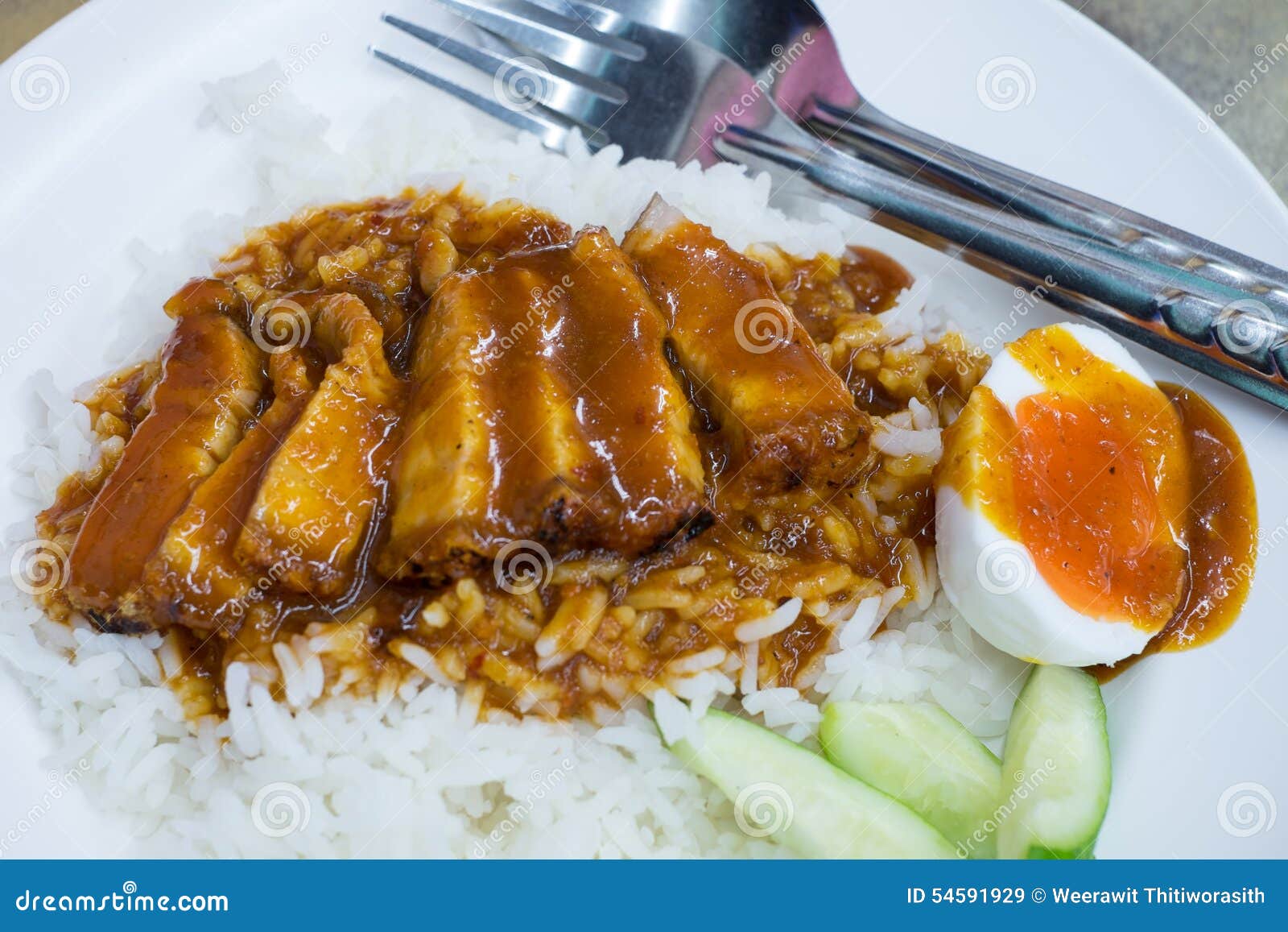 Rice roasted red pork stock image. Image of green, cooking - 54591929