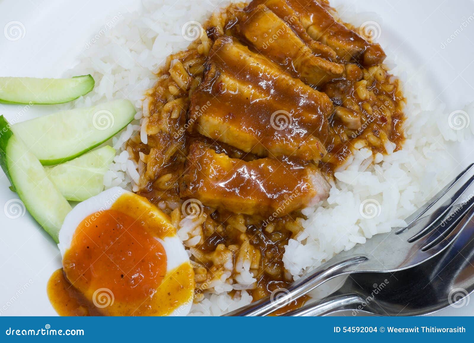 Rice roasted red pork stock photo. Image of kitchen, meal - 54592004