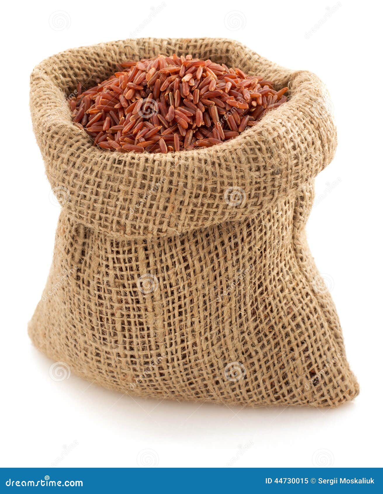 Rice in sack bag on white stock image. Image of full - 44730015