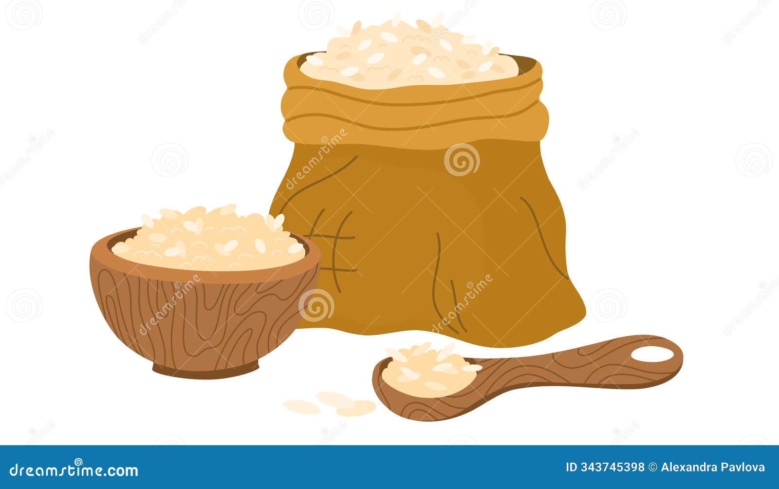 Rice Sack and Rice in Bowl. Bag of Rice with Spatula. Grain Harvest in ...