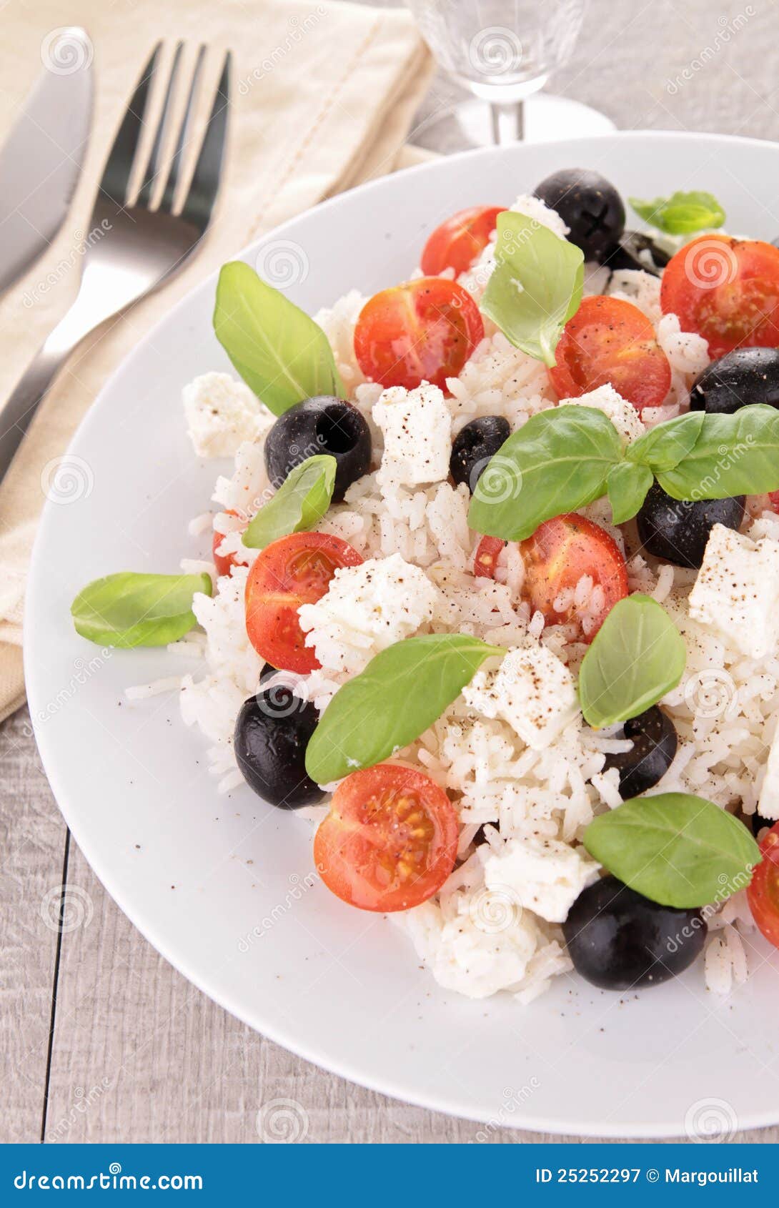 Rice salad stock image. Image of lunch, rice, feta, studio - 25252297
