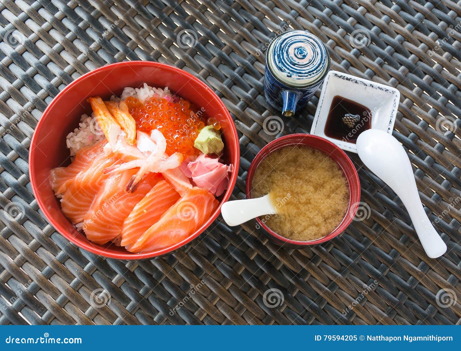 Rice with Salmon Sashimi on Top Stock Image - Image of fresh, salmon ...