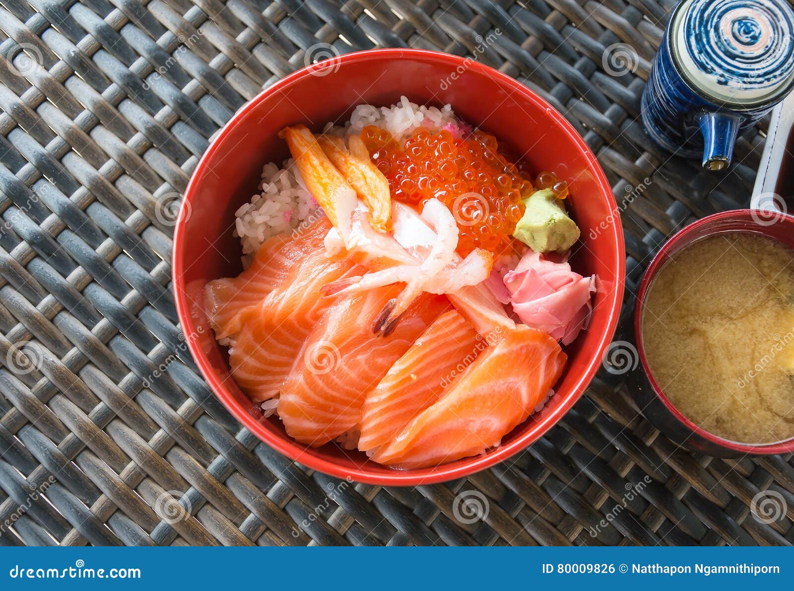 Rice with Salmon Sashimi on Top Stock Photo - Image of japanese, asian ...