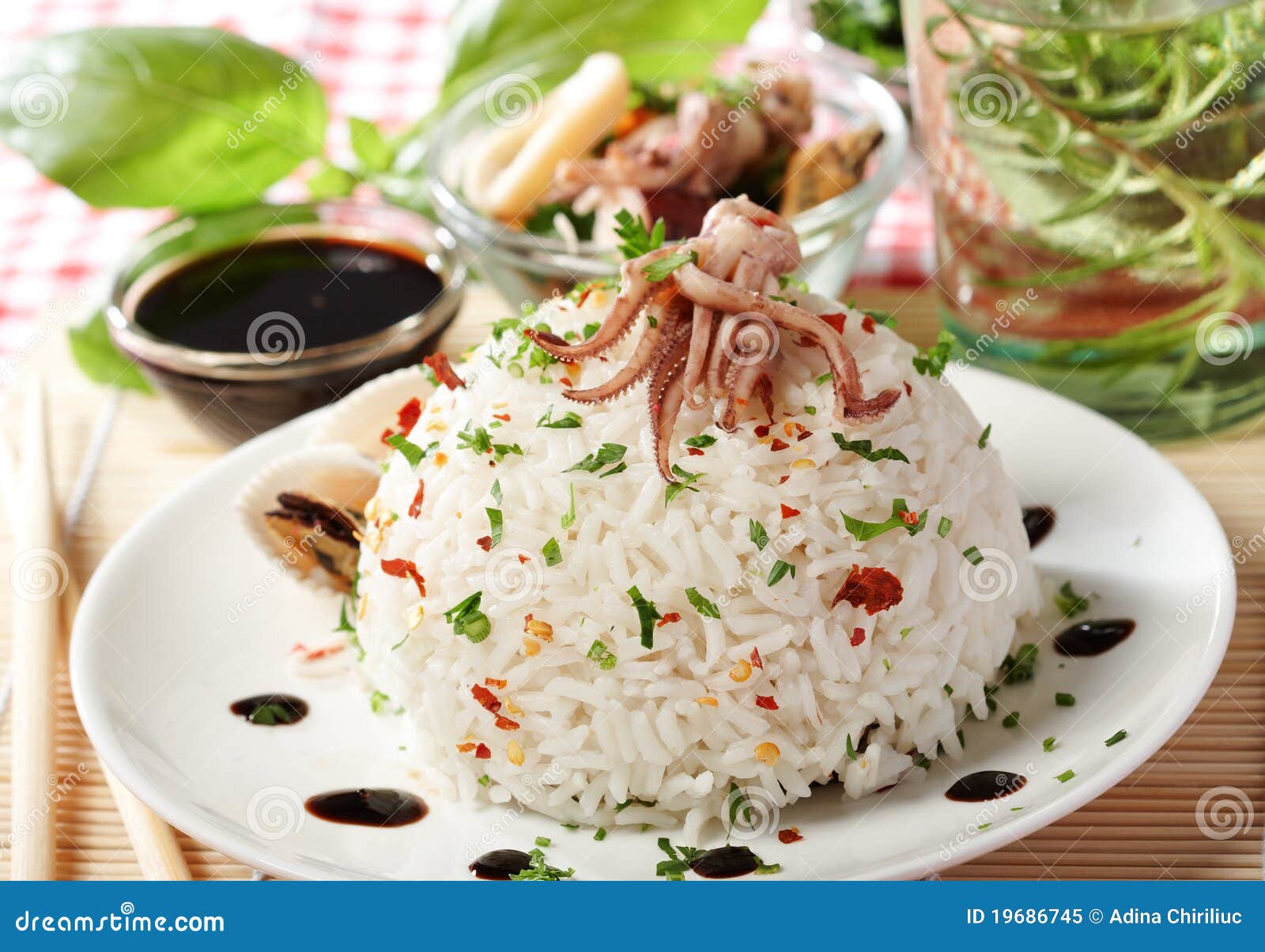 Rice and seafood stock image. Image of oyster, thai, octopus - 19686745
