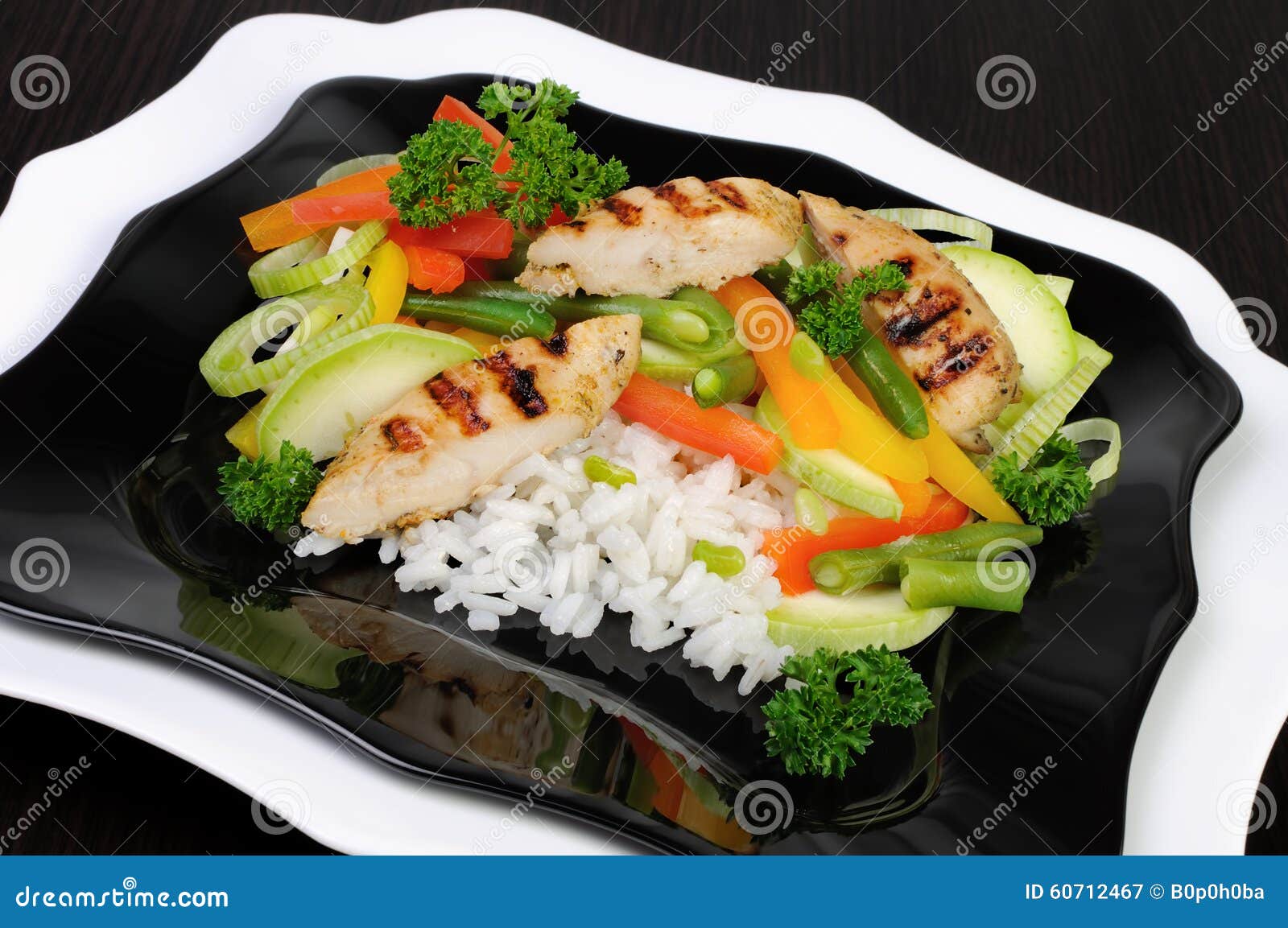 Rice with Slices of Chicken Breast Stock Image - Image of break, leeks ...