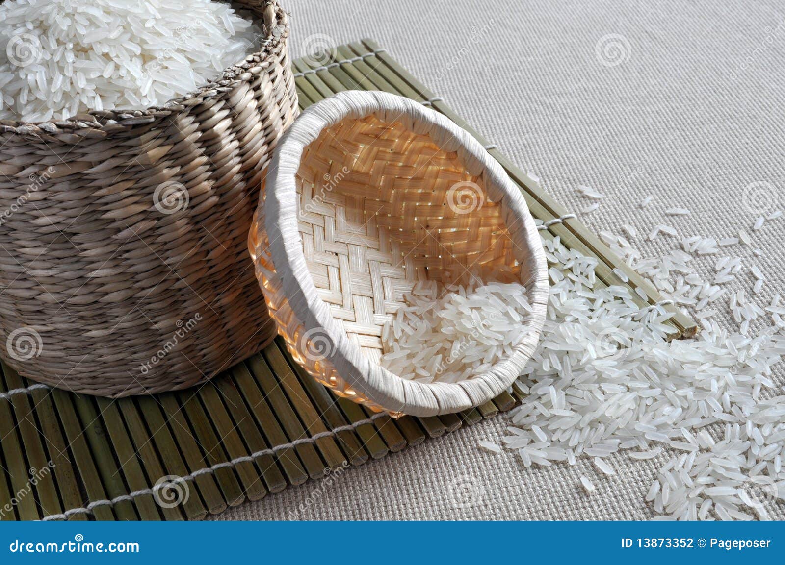 Rice in small baskets stock photo. Image of bamboo, hunger - 13873352