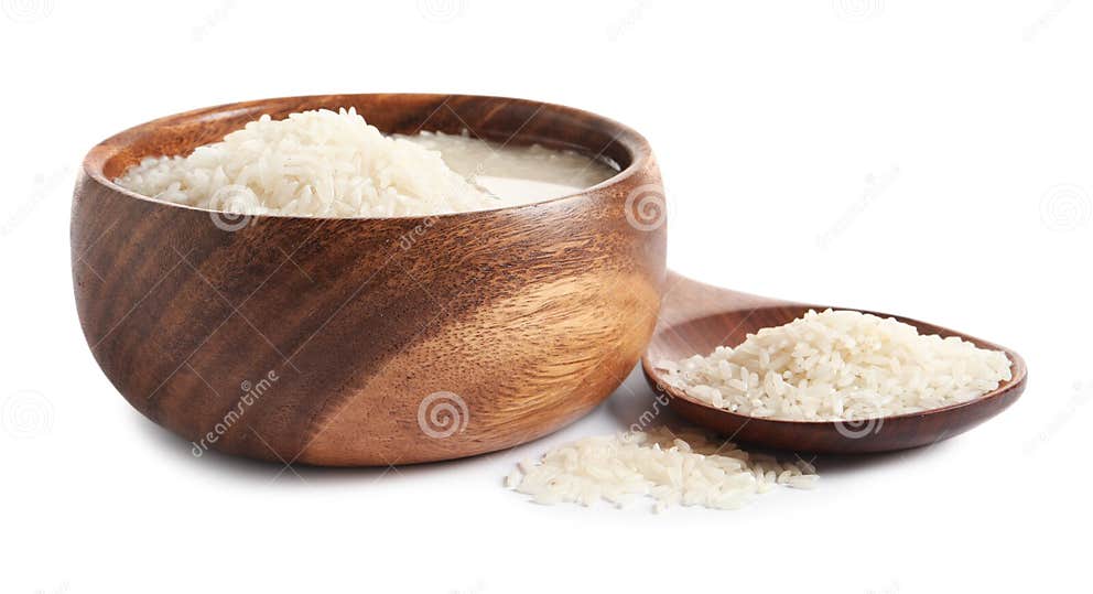 Rice Soaked in Water on White Background Stock Image - Image of liquid ...
