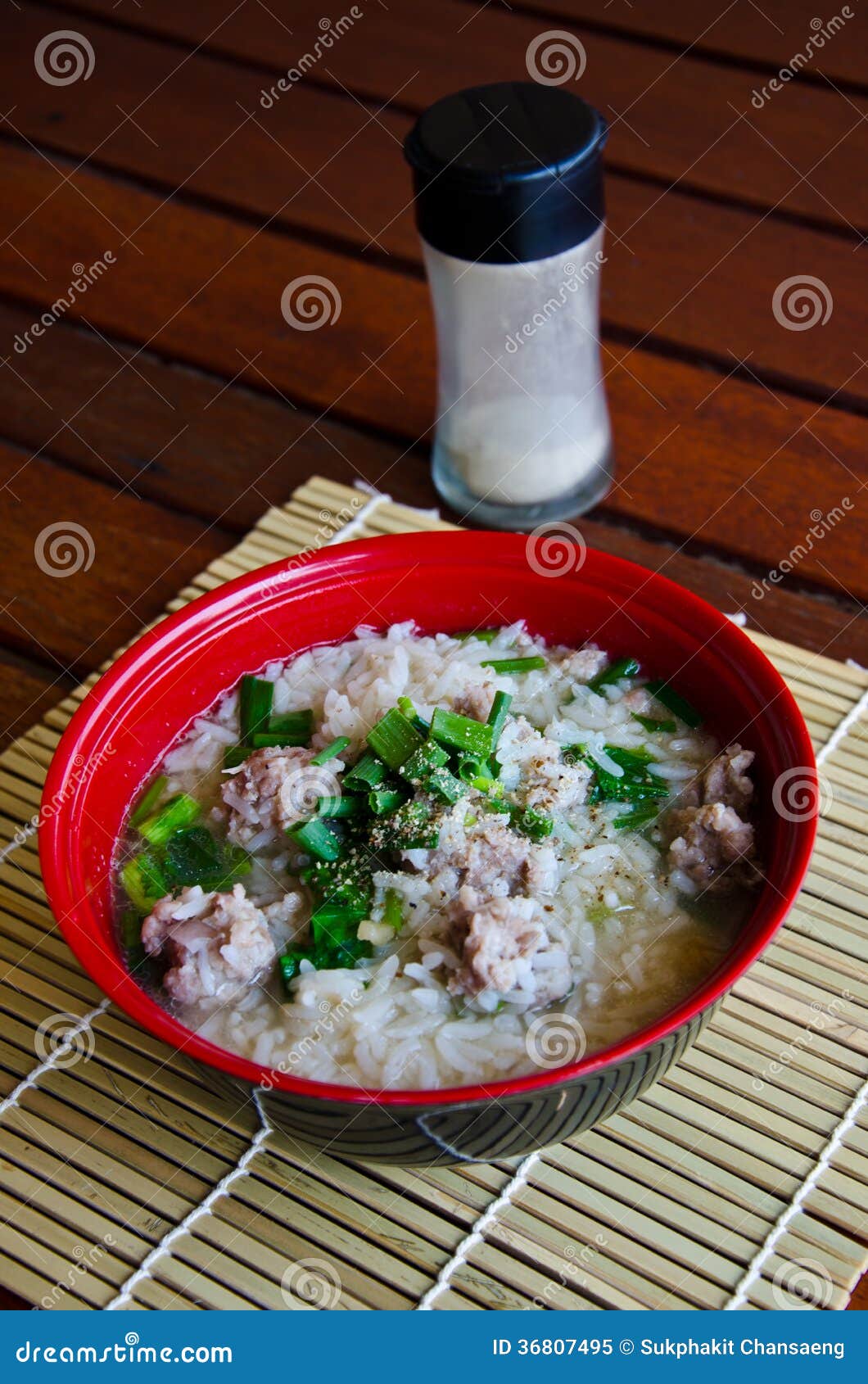 Rice soup with pork stock image. Image of boiled, east - 36807495