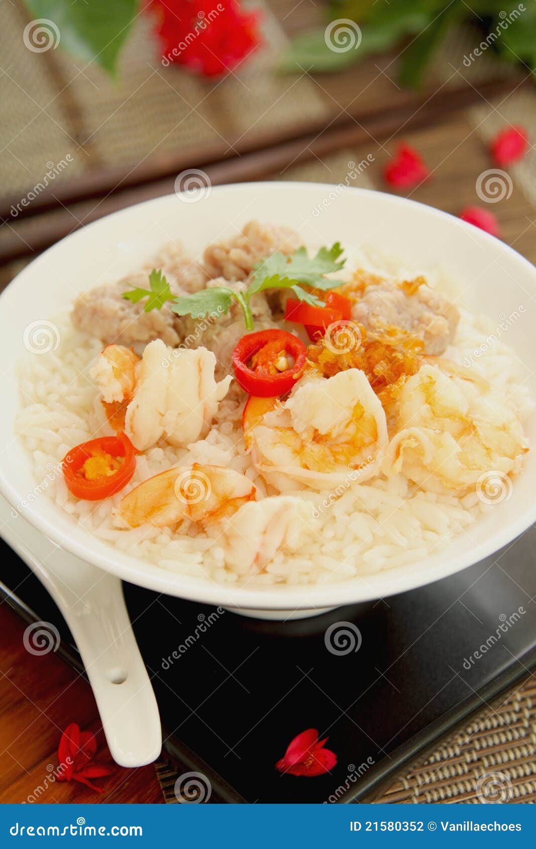 Rice Soup with Prawn and Mince Pork Stock Photo - Image of culture ...