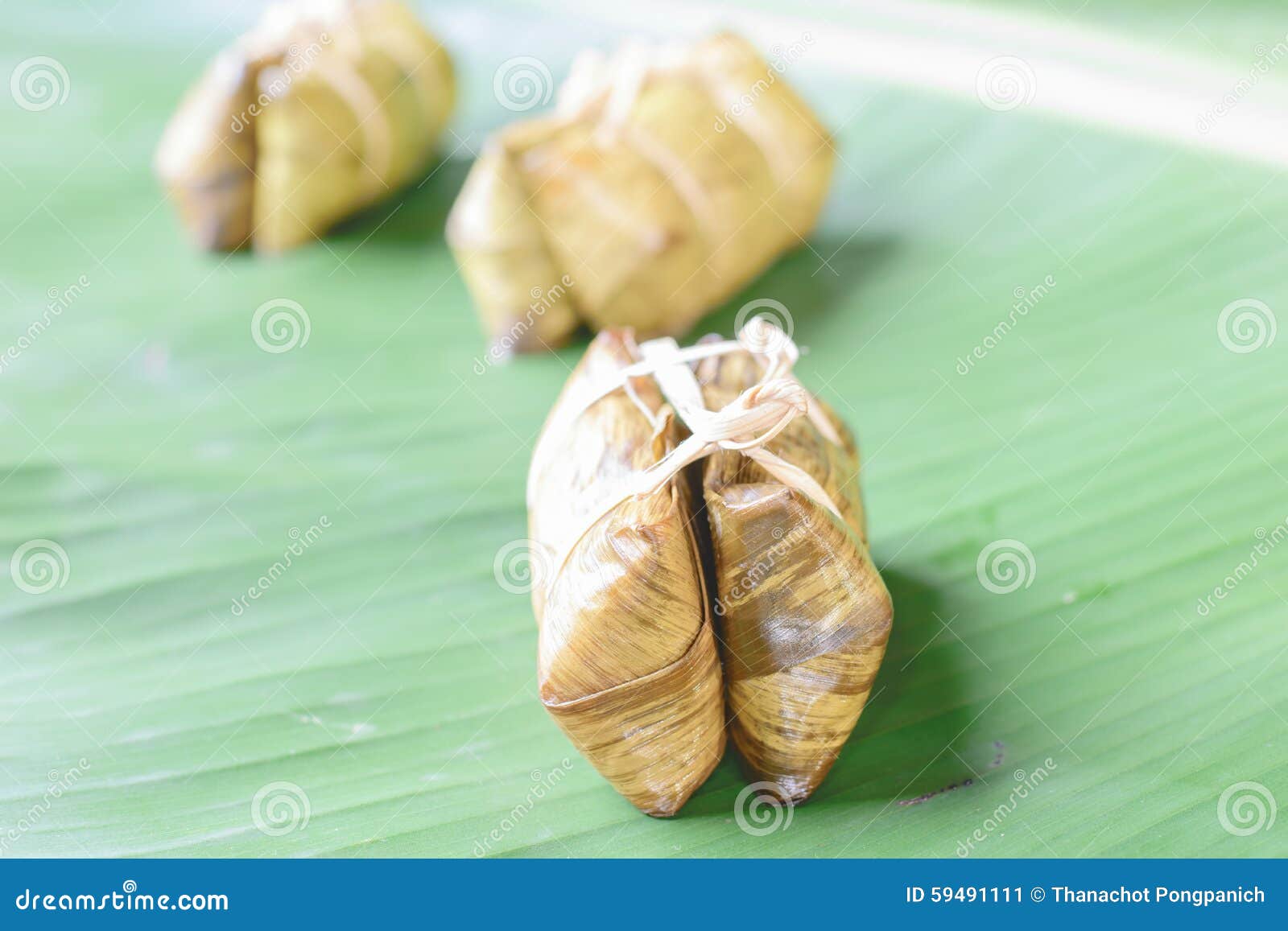 Rice Steamed in Green Banana Leaf Stock Image - Image of rope, thai ...