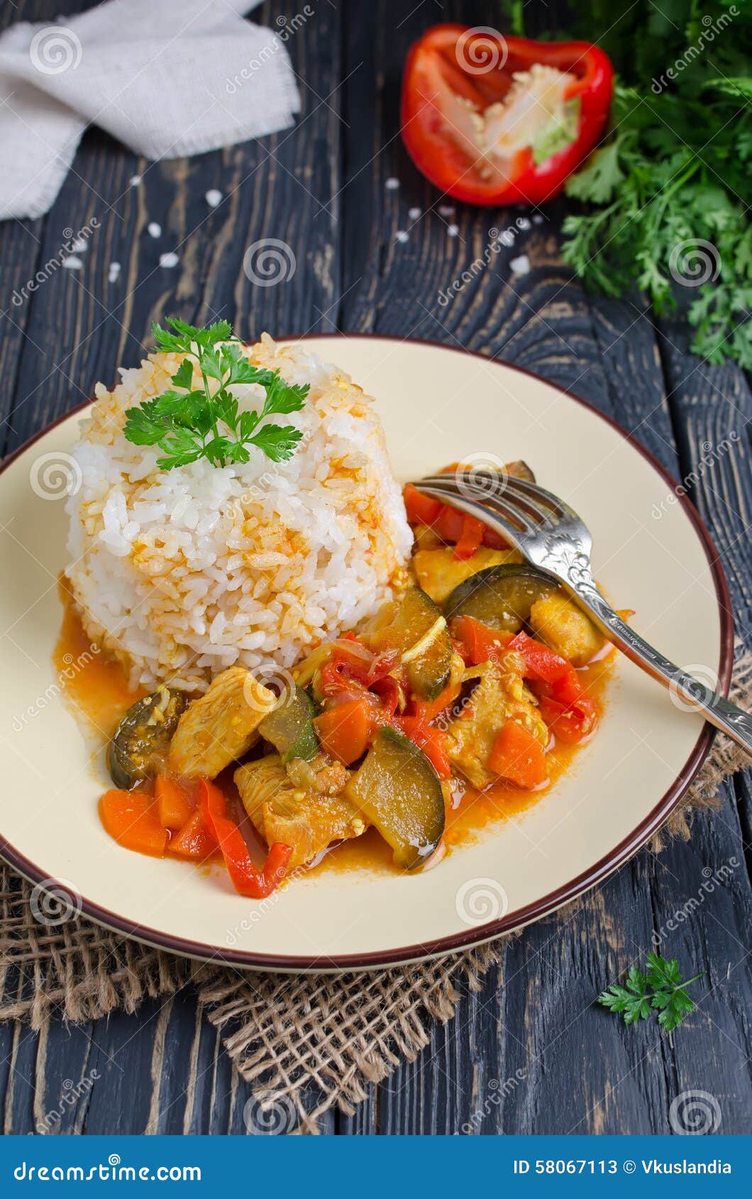 Rice and Stew with Chicken and Vegetables Stock Image - Image of ...