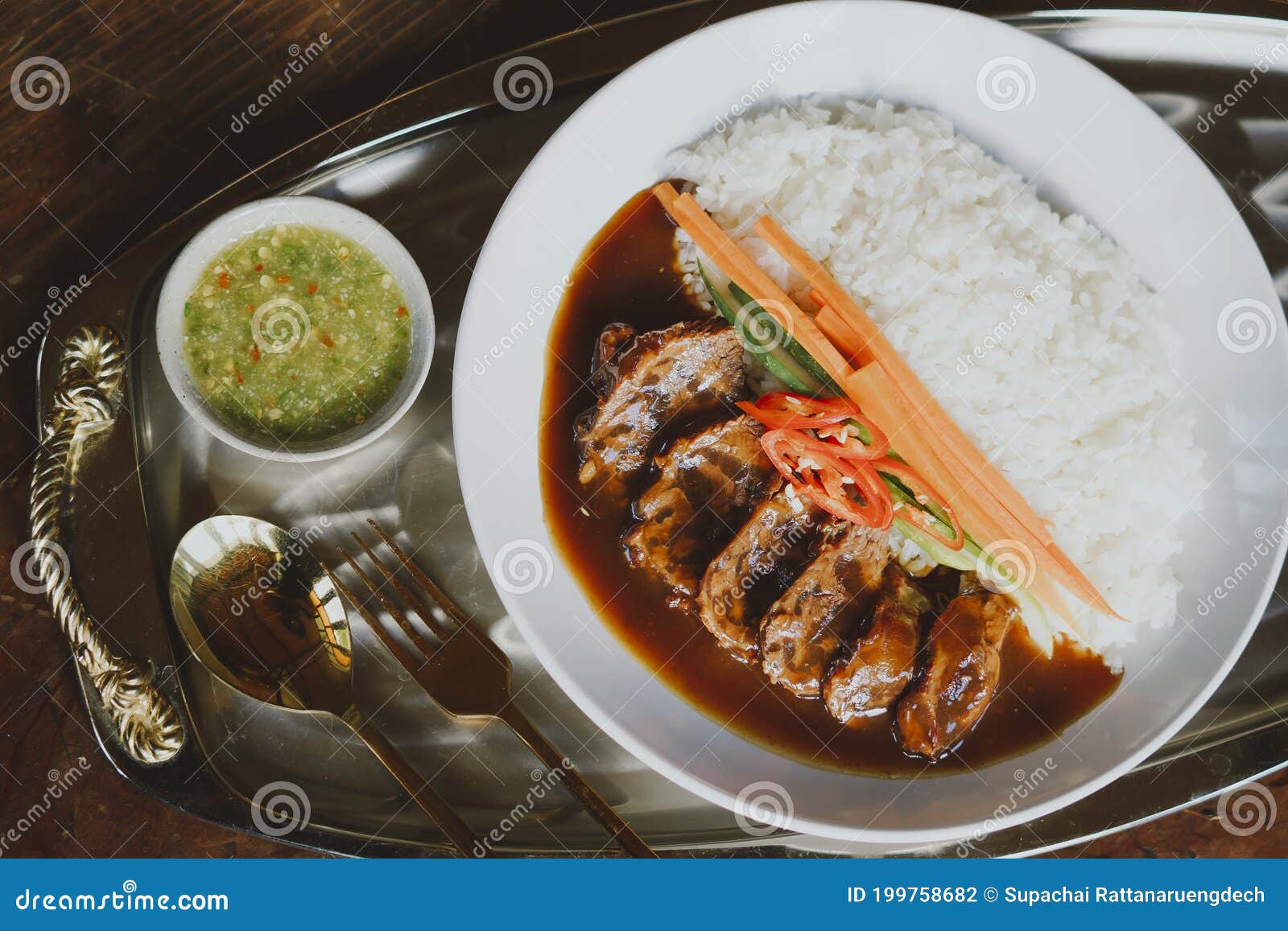 Rice with Stewed Beef stock photo. Image of freshness - 199758682