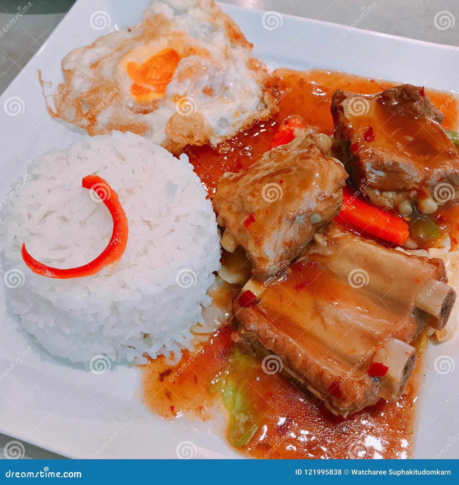 Rice with Stewed Pork Ribs. Stock Photo - Image of gourmet, protein ...