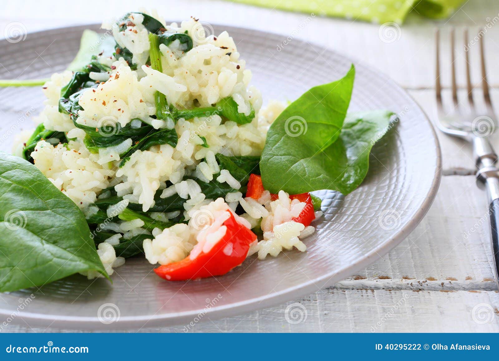 Rice with stewed spinach stock photo. Image of healthy - 40295222