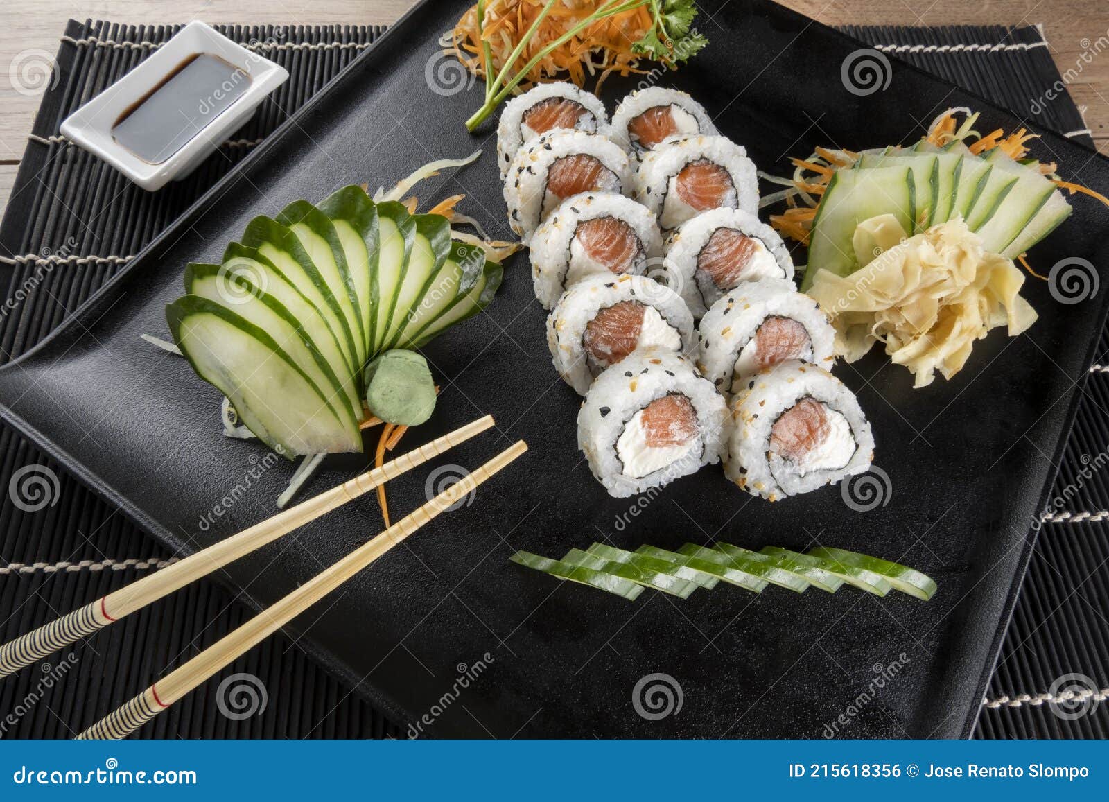 Rice Sushi with Salmon and Cream Cheese Stock Photo - Image of salmon ...