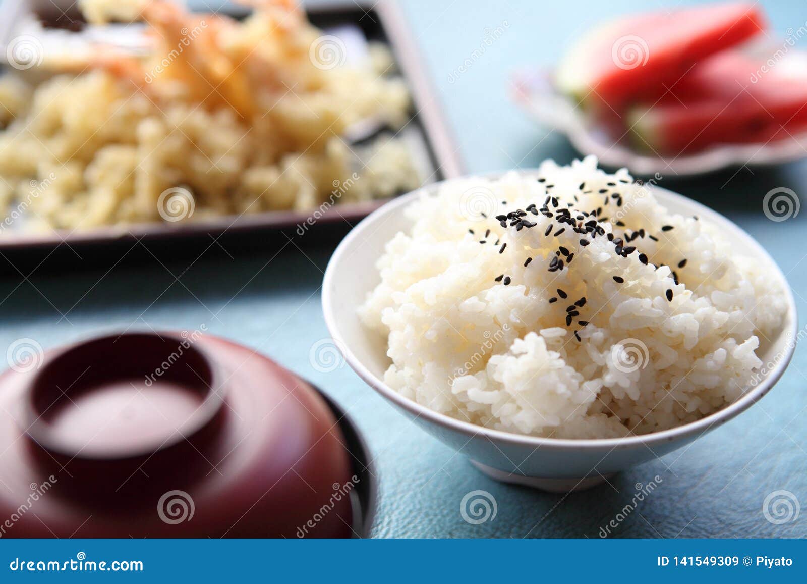 Rice with Tempura Fried Shrimp Japanese Style Stock Image - Image of ...