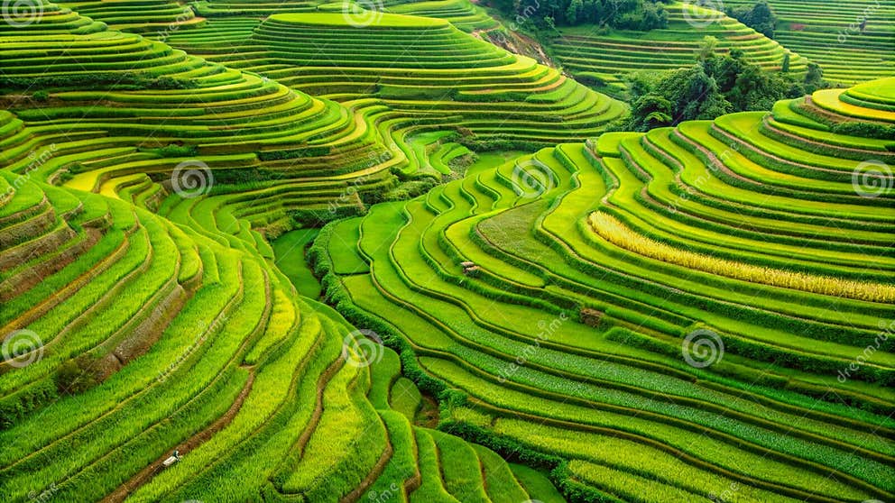 Rice Terrace Fields Terraced Rice Fields Closeup of Green Patterns in ...